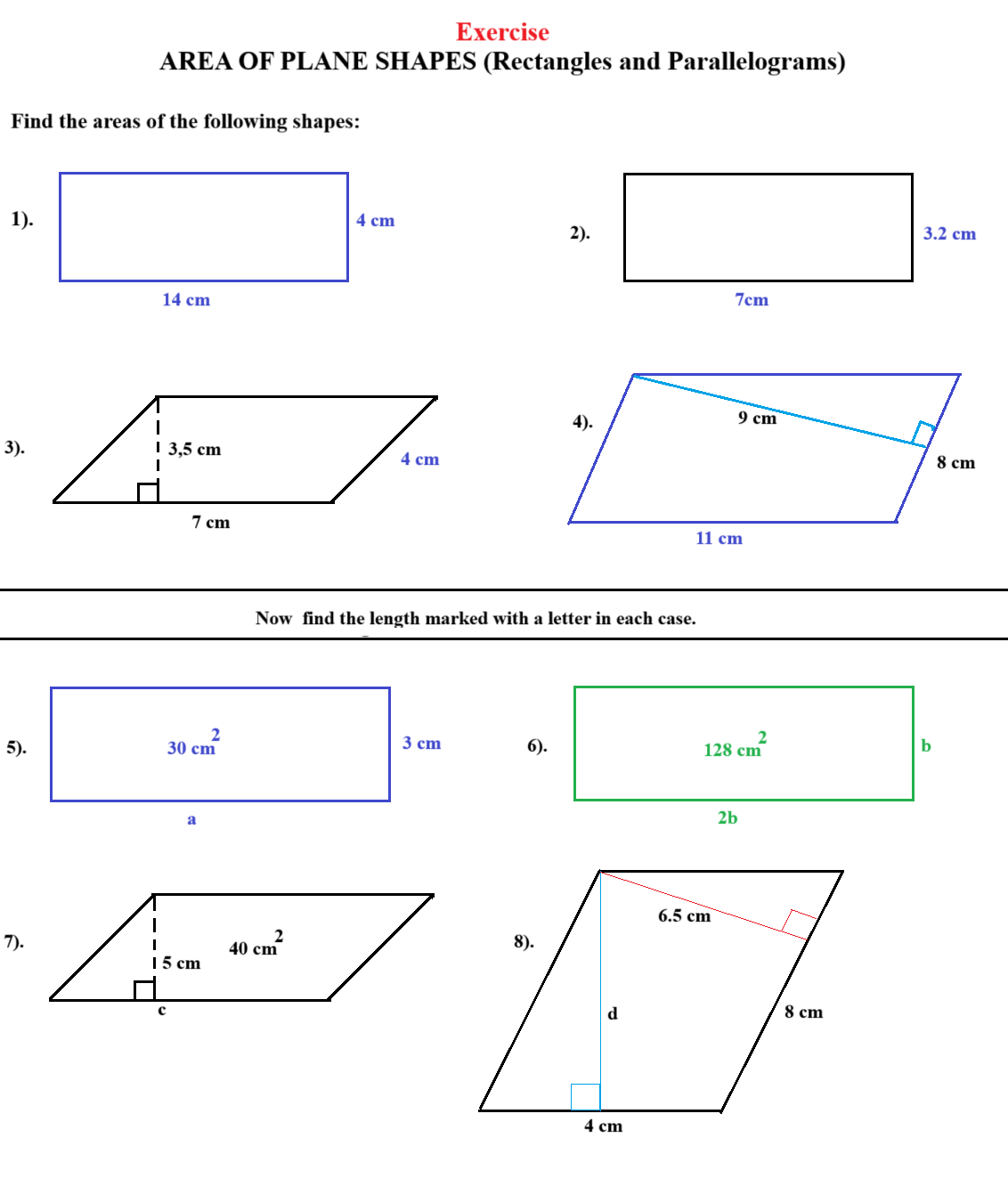 Exercise (Area of Rectangles and Parallelograms) - Mugombi Online School