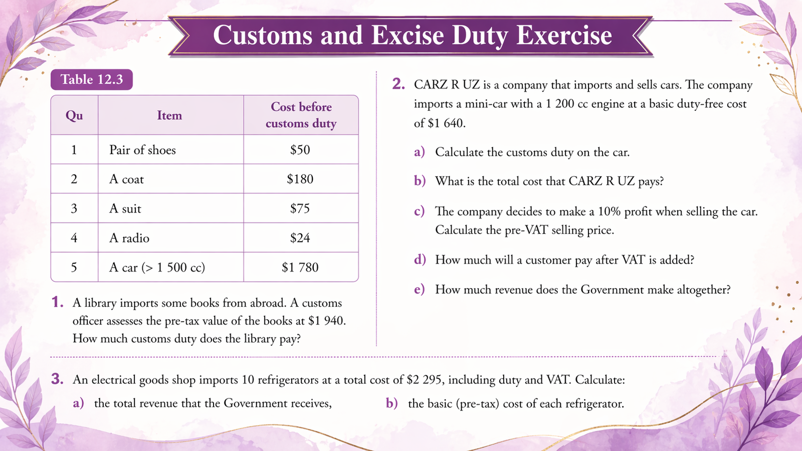 Lesson 3 Customs and Excise Duty Exercise - Mugombi Online School